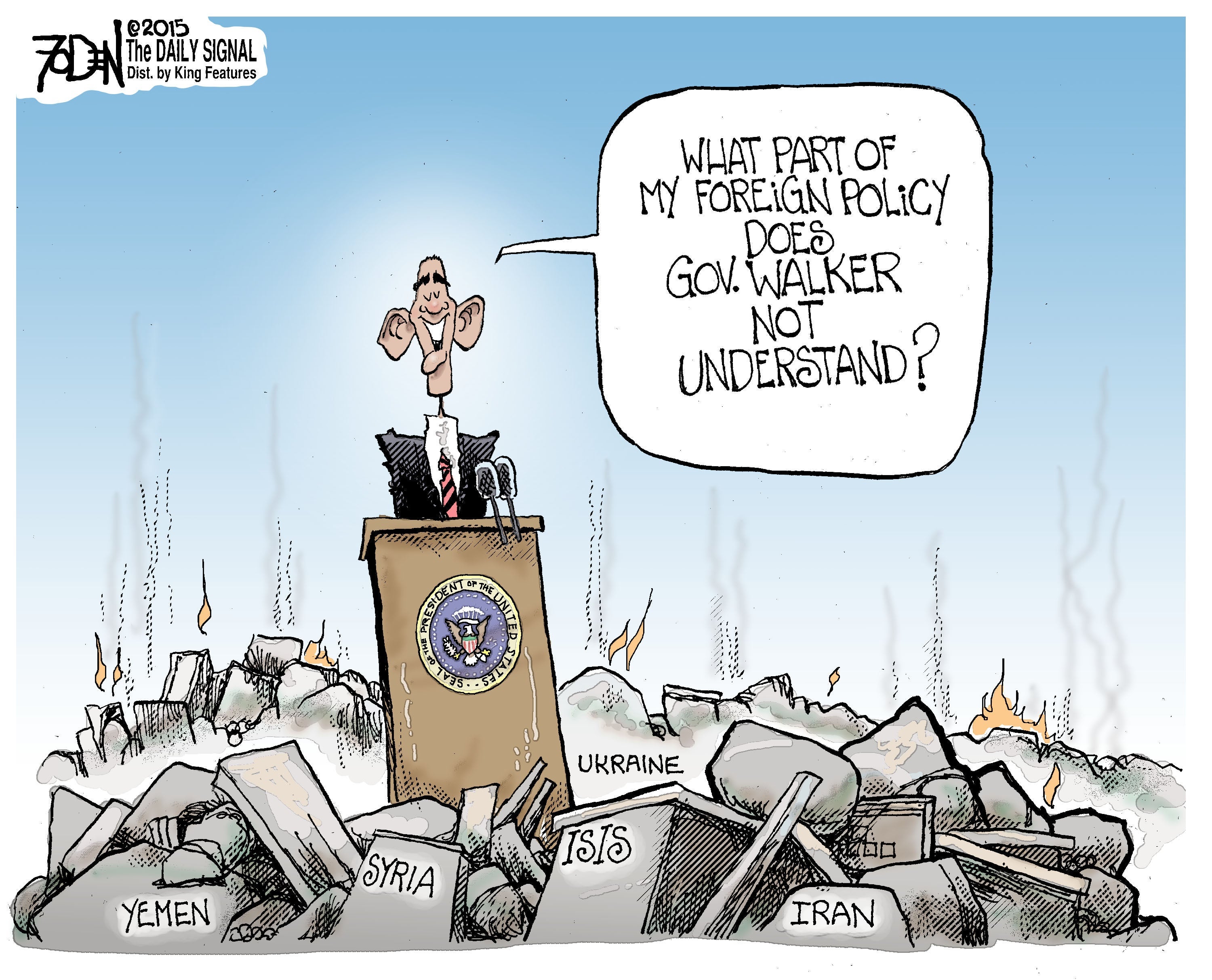 Cartoon: Obama's Criticism of Walker on Foreign Policy